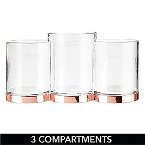 mDesign 3- Section Makeup Brush Organizer for Bathroom Vanity - Plastic Brush Holder for Makeup - Storage Cup for Eyeliner, Lipstick, Concealer - Cosmetic Holder, Lumiere Collection, Clear/Rose Gold