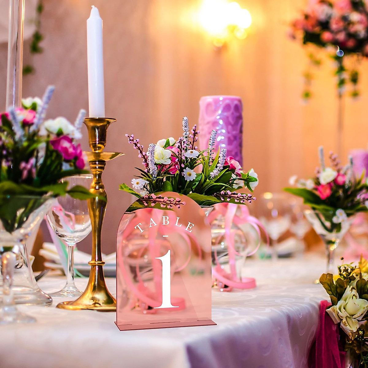 Wedding Table Numbers, 1-15 Mirror Arch Table Numbers with Stands, 5"x7" Table Number Signs and Holders Perfect for Wedding Reception, Event, Party, Restaurant (Arch Rosegold)