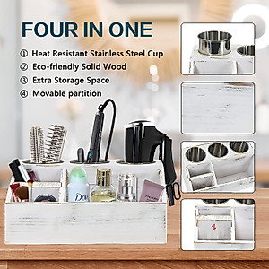 Rustic Wood Farmhouse Bathroom Hair Tool Organizer Makeup Organizer Vanity Tray - Vanity Organizer for Bathroom Counter - Hair Dryer Holder - Blow Dryer Holder Bathroom Counter Tray 12" x7”