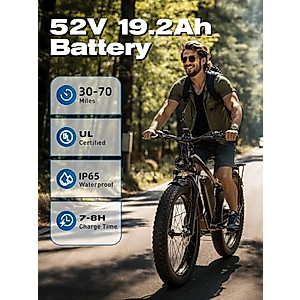 ECOCOGY Electric Bike for Adults 2000W Peak 2500W Motor Ebike with 19.2AH Battery E Bike Up to 40MPH 21 Speed Electric Bicycle, 26" All Terrain Electric Bike Fat Tire with Front Fork Suspension(White)