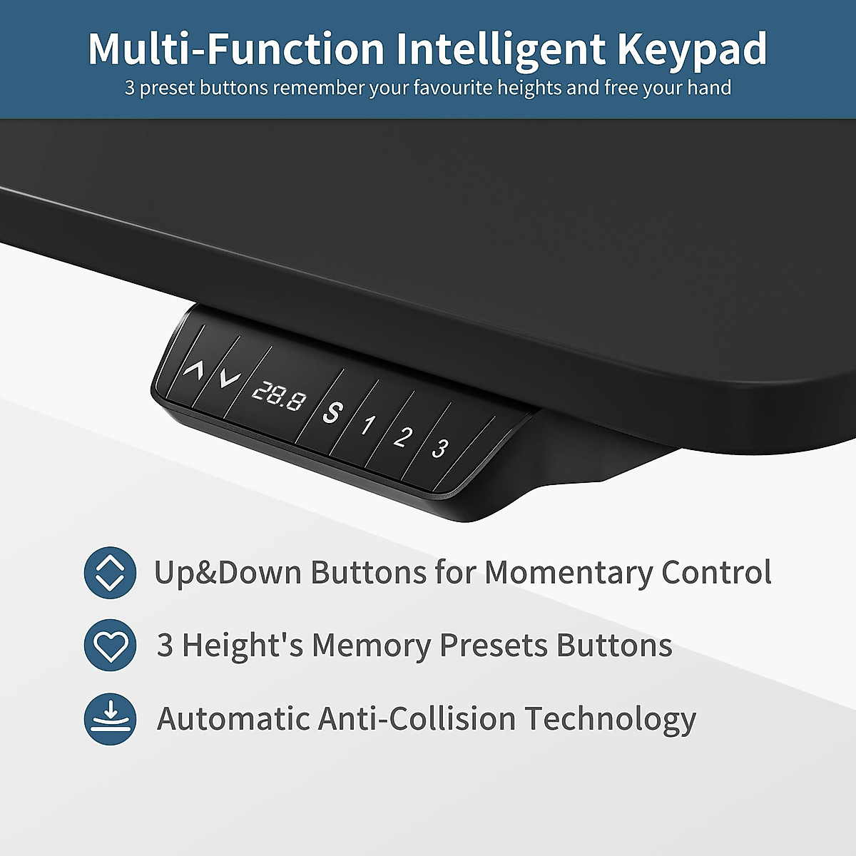 BANTI 55" x 24" Height Adjustable Electric Standing Desk with Keyboard Tray, Sit Stand up Desk with Splice Board, Black Frame/Black Top