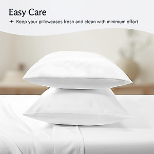 LuxClub Collection Pillowcases 2 Pack - Eco Friendly Wrinkle Free Cooling Pillow Cases with Satin Trim - Machine Washable Hotel Bedding Silky Soft - White Standard/Queen