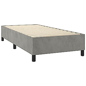 vidaXL Light Gray Velvet Twin XL Box Spring Bed with Mattress - Adjustable, Solid Larch Wood, Plywood, and Engineered Wood - Modern Style Single Bed