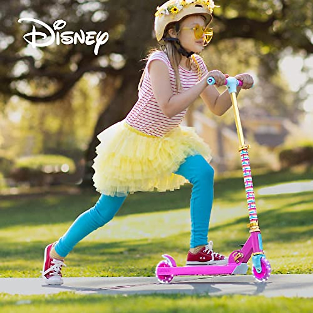 Jetson Disney Princess Kick Scooter, Foldable with Light Up Wheels, Adjustable Handlebar Height, Pink