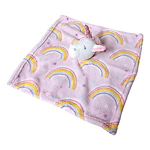 SONA G DESIGNS Plush Animal Security Lovey with Blanket Gift Set for Newborn Infant - Custom Personalized Available (Rainbow Unicorn Set with Embroidered Name)