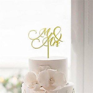 HQKJGSYX Mr and Mrs Cake Toppers Custom Cake Topper Acrylic Wedding Cake Toppers Gold Cake Pick for Bride Shower Anniversary Celebration Engagement Birthday Party Decorations Supplies