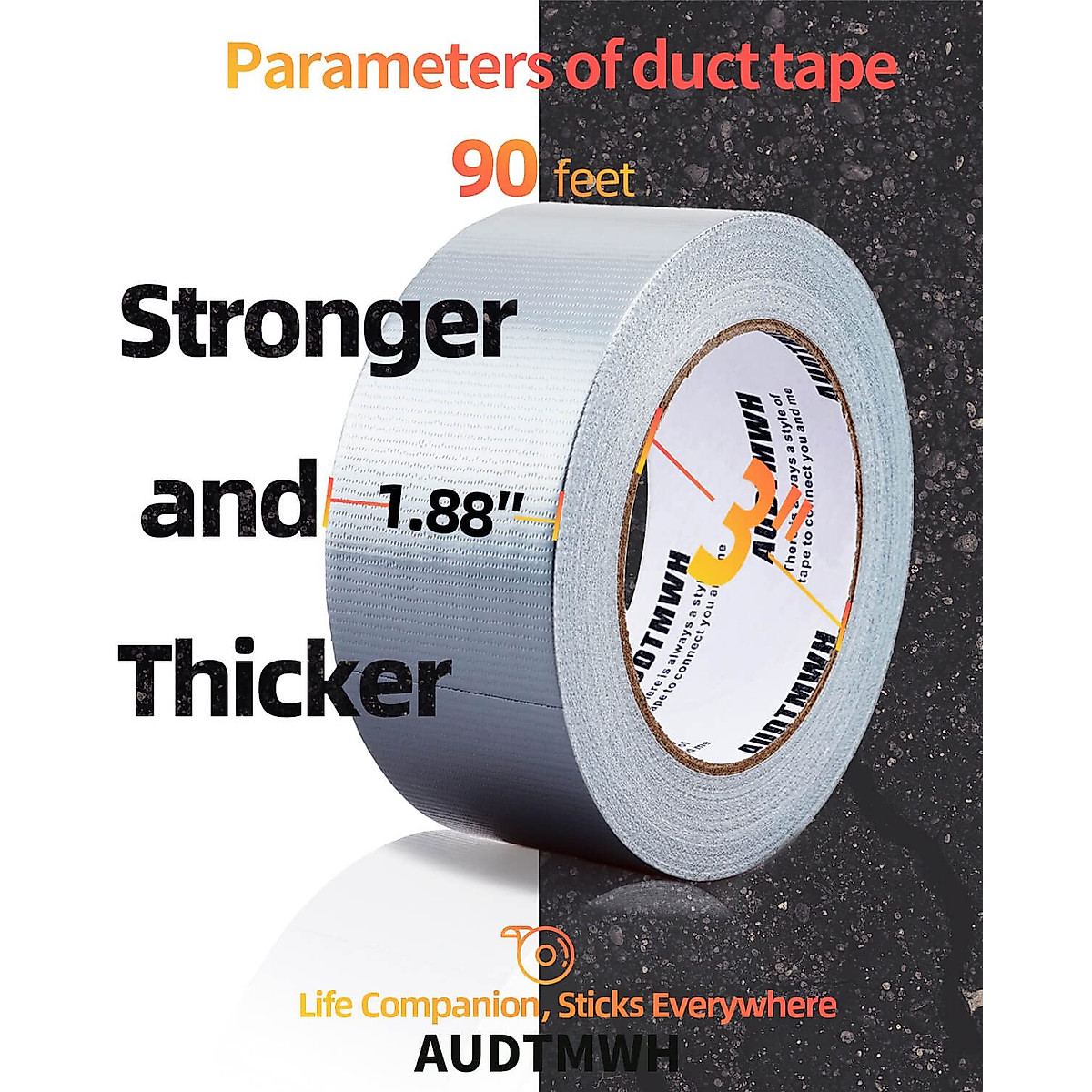 AUDTMWH Duct Tape Heavy Duty, 1.88 in x 90 ft, Silver, Waterproof, Temperature Resistant, Extreme Durability, Super Fix, No Residue, Industrial, for Duct Tape Crafts, 1 Roll