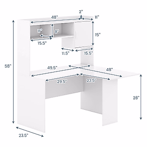 Giantex L Shaped Desk with Hutch, Corner Computer Desk with Storage Shelf & Cabinet, Laptop PC Table Gaming Desk Workstation, Modern Executive Study Writing Desk for Home Office, Bedroom, White