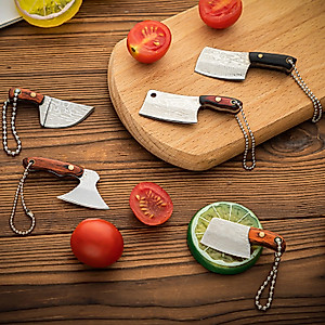 MGZTTHW Mini Pocket Chef Knife Set, 5pcs Tiny Knife Keychain - Portable Tiny Pocket knife with Sheath for Pendant Decoration Outdoor Camping Box Cutter Happy Mother’s Father’s Day Gifts