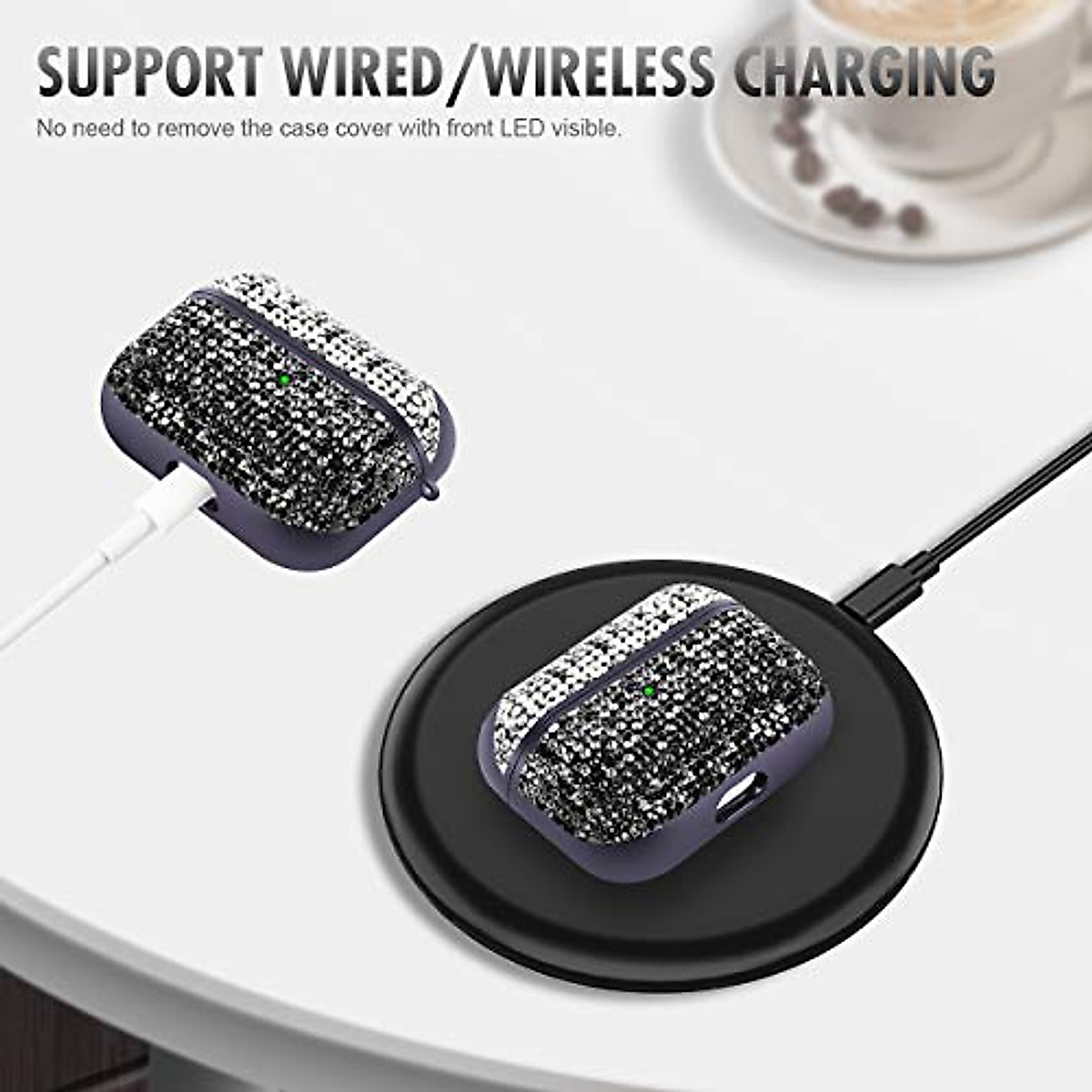 Valkit Compatible AirPods Pro Case, Glitter Diamond Shining Rhinestone AirPods Case Cover Hard Shock Proof Protective Case for Girls Women Compatible with Apple Airpods Pro Charging Case - Black