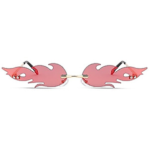 Pro Acme Rimless Fire Sunglasses for Women Men Personality Sun Party Glasses Shape Halloween Costume(Pink)