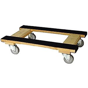 PRIMEPACK SUPPLIES H Frame Oak 4-Wheel Movers Dolly for Moving Supplies with Full Length Rubber Tread Dual Rail and Gray Wheel (18x30)