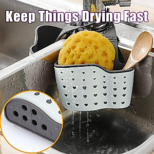 JAKENHAM 2Pack Sink Hanging Sponge Holder,Sink Caddy Sponge Holder Soap Holder,Hanging Ajustable Strap Faucet Caddy with Drain Holes for Drying,Light Blue