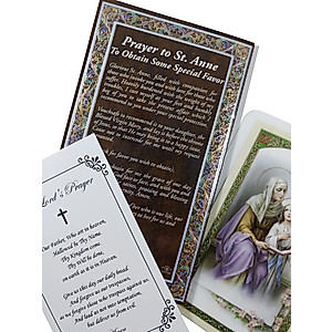 Saint Anne Medallion with St Anne Prayer Card, Lord's Prayer Card | St Anne Medal Necklace Jewelry | Catholic Patron Saint Of Unmarried Women, Mothers, Grandmothers Themed Set, Total 3 Items