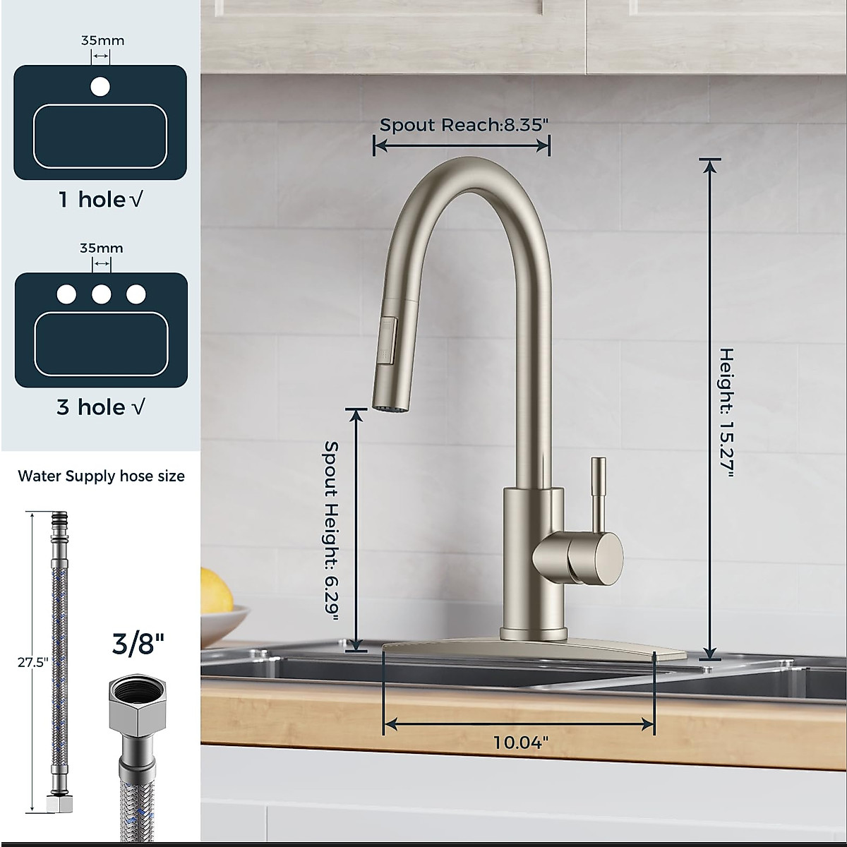 FORIOUS Kitchen Faucets, Brushed Nickel Kitchen Faucet with Pull Down Sprayer, Kitchen Sink Faucet Stainless Steel, High Arc Gooseneck Classic Faucet for Kitchen Sink, Bar, Farmhouse, Laundry