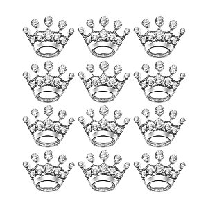 Tinksky 12pcs Fashion Diamante Wedding Party Pageant Tiara Crown Corsage Brooch Pin for Wedding Valentine's Day Gift DIY (Silver)