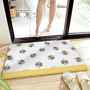 Floor Door Mats Shaggy Carpet Farm Bumble Bee Seamless,Non Slip Soft Bath Rug Red Stripes Pastoral Animal,Fuzzy Area Cushion for Kitchen/Bedroom/Bathroom/Living Room Decor 24x35in