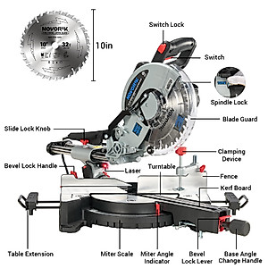 Double Bevel Compound Sliding Miter Saw, Double-Bevel Corded Miter Saw with Laser Guide & 15-Amp Heavy-Duty Motor, Sliding Miter Saw with TCT Saw Blade for Woodworking (10")