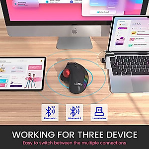 Wireless Trackball Mouse, Computer Ergonomic Mouse, Rechargeable Bluetooth Mouse, Easy Thumb Control,Precise and Smooth Tracking, 3 Device Connection(BT3.0/5.0 or USB) for PC, Laptop,iPad, Mac,Windows