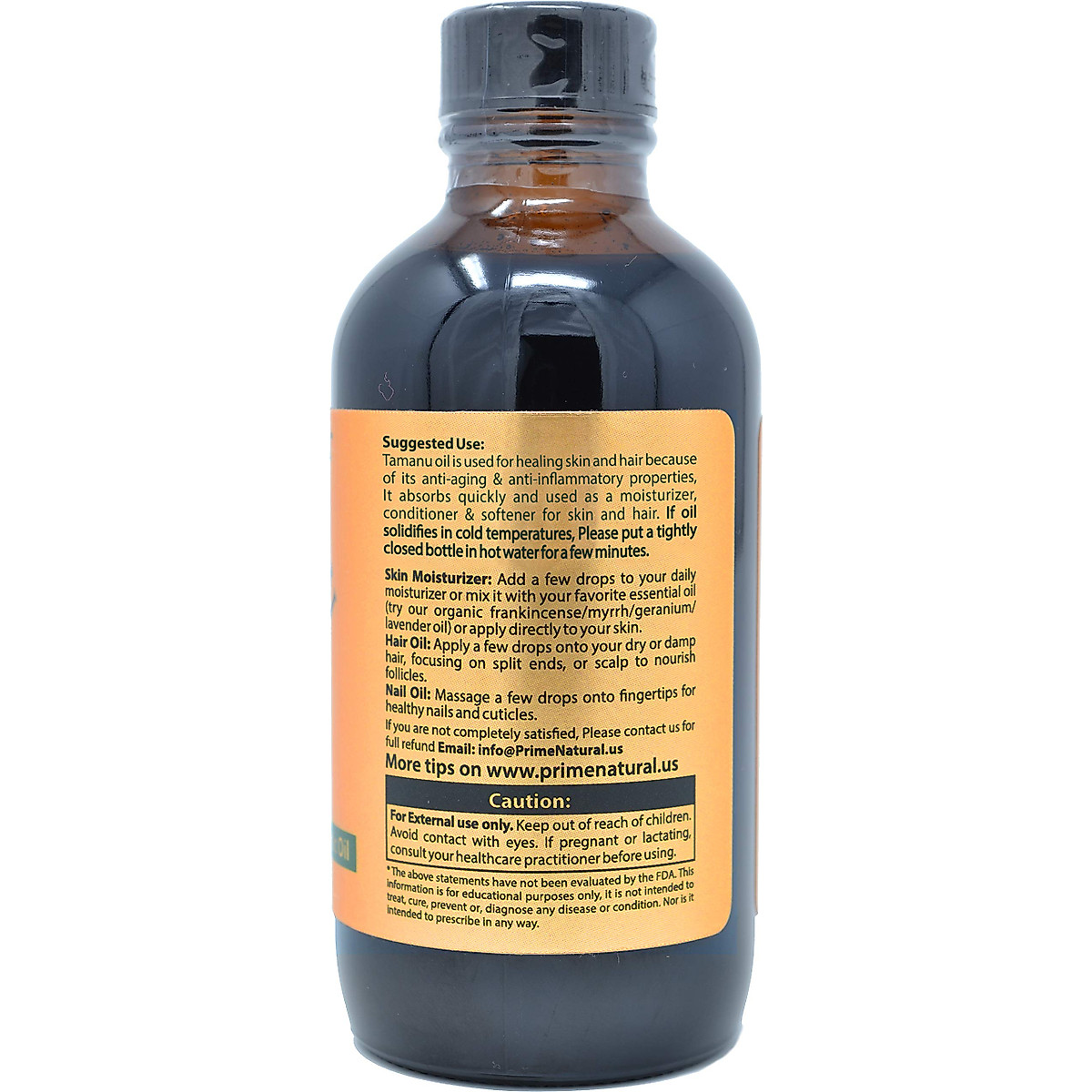 Prime Natural Organic Tamanu Oil - USDA Certified, 100% Pure, Cold Pressed, Unrefined, Virgin (4oz / 120ml) for Face, Hair & Skin Care - Natural Moisturizer