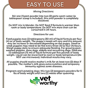 Vet Worthy Milk Replacement for Dogs - Milk Formula Replacer for Puppies, Pregnant, Lactating, Elderly or Recovering Dogs - Enriched with Colostrum, Whey Protein, Vitamins and Minerals - 12oz