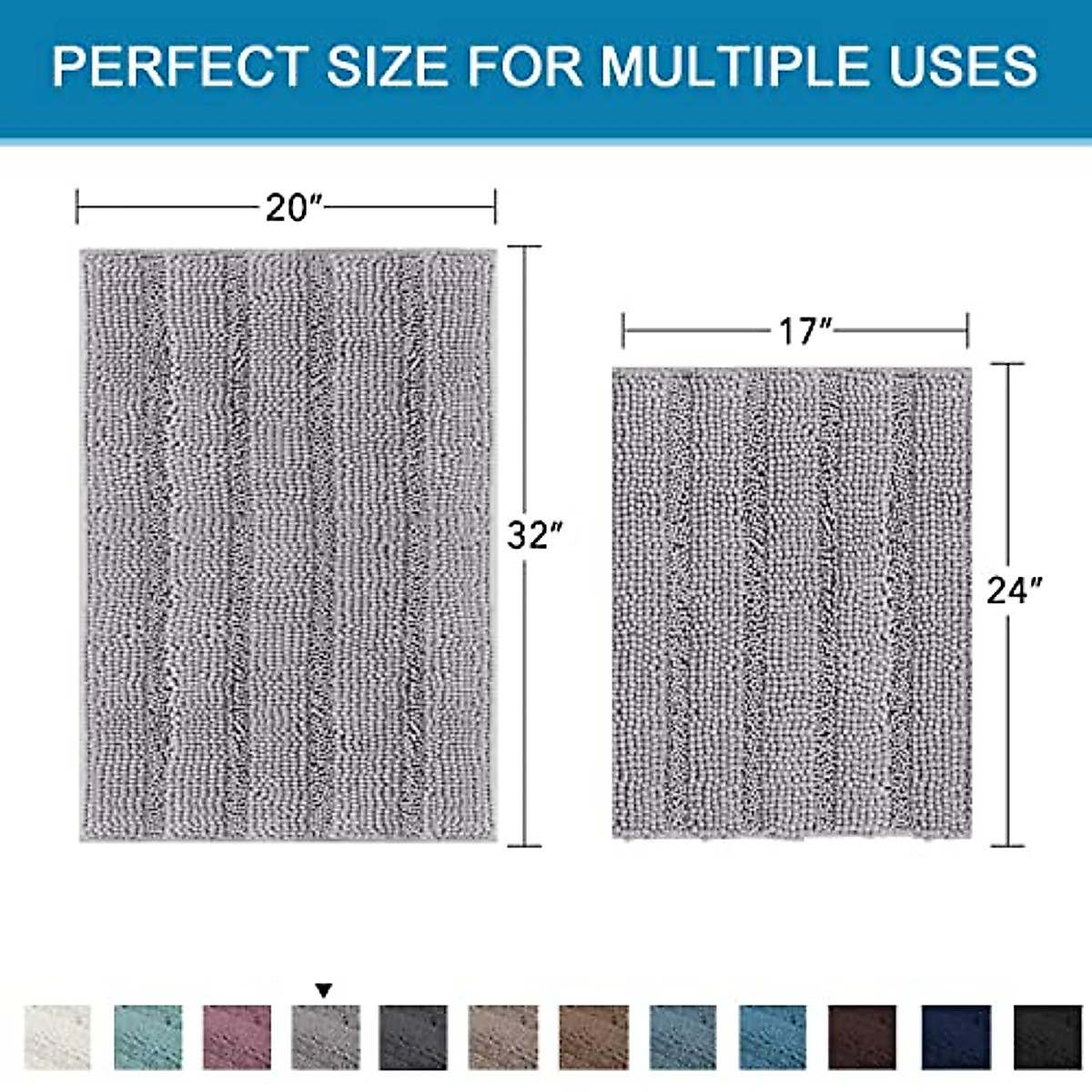 H.VERSAILTEX Item Striped Chenille Rug Pack 2-20" x 32"/17" x 24" and Pack 1-59" x 20" Bundle, Dove