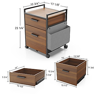 EUREKA ERGONOMIC Rolling File Cabinet with Bag for Home Office,File Cabinet 2 Drawers, Under Desk Rolling File Cabinet, Wood Filing Cabinet, Printer Stand with Storage,Walnut