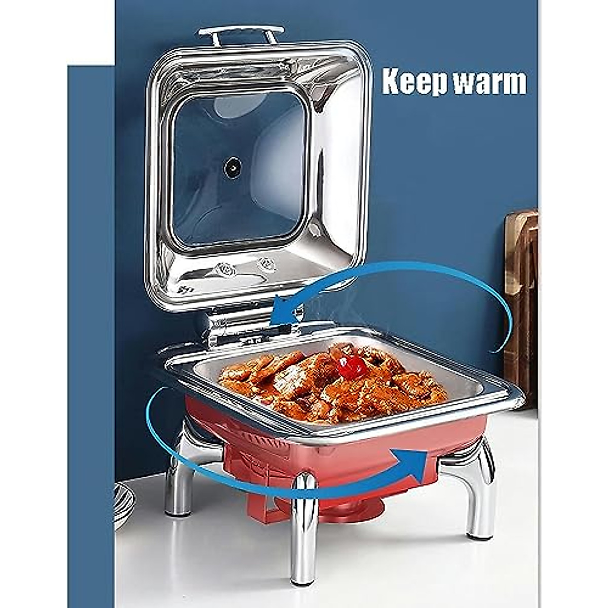 Chafing Dishes Food Warmers, Tower Buffet Server Alcohol and Electric Heating Party Hot Trays, 9L Chafing Dishes with Visual Lid for Keep Food Warm, Adjustable Temperature (B)