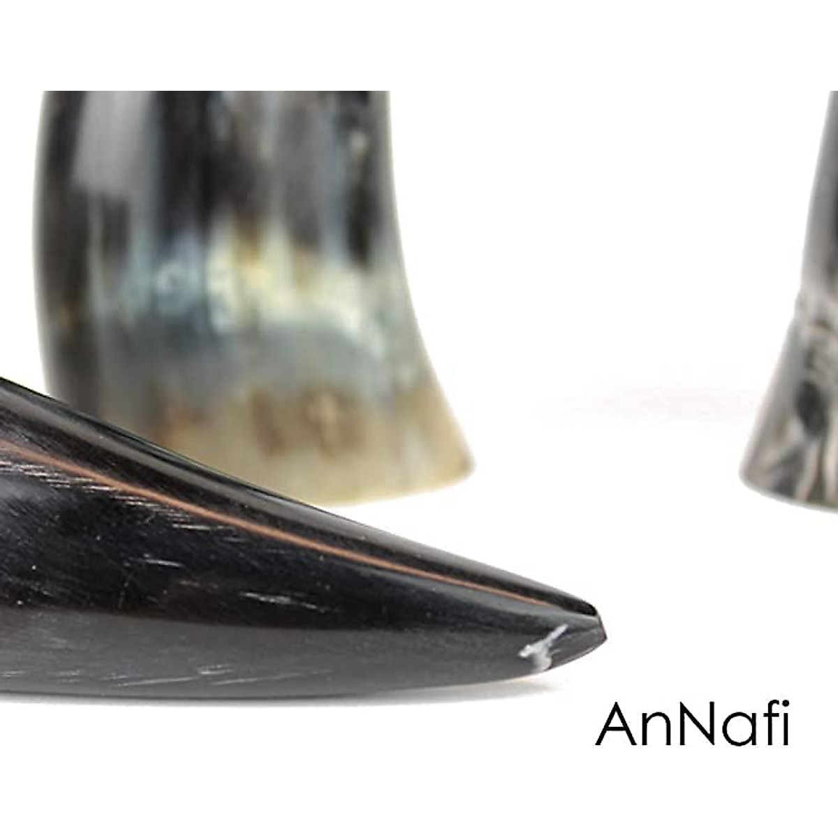 AnNafi® Original Natural Bull Horns I Handcrafted Cow Horn Set LARP SCA I ALE – Medieval Authentic Viking Drinking Horn I Curved Style Horns | Viking & Game of Thrones Fan Collection (Set of 3)