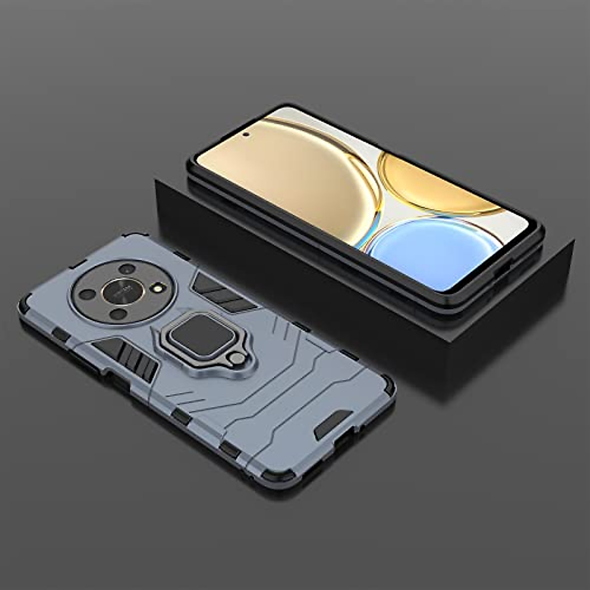 Compatible with Honor X9 Case Kickstand with Tempered Glass Screen Protector [2 Pieces], Hybrid Heavy Duty Armor Dual Layer Anti-Scratch Phone Case Cover, Blue