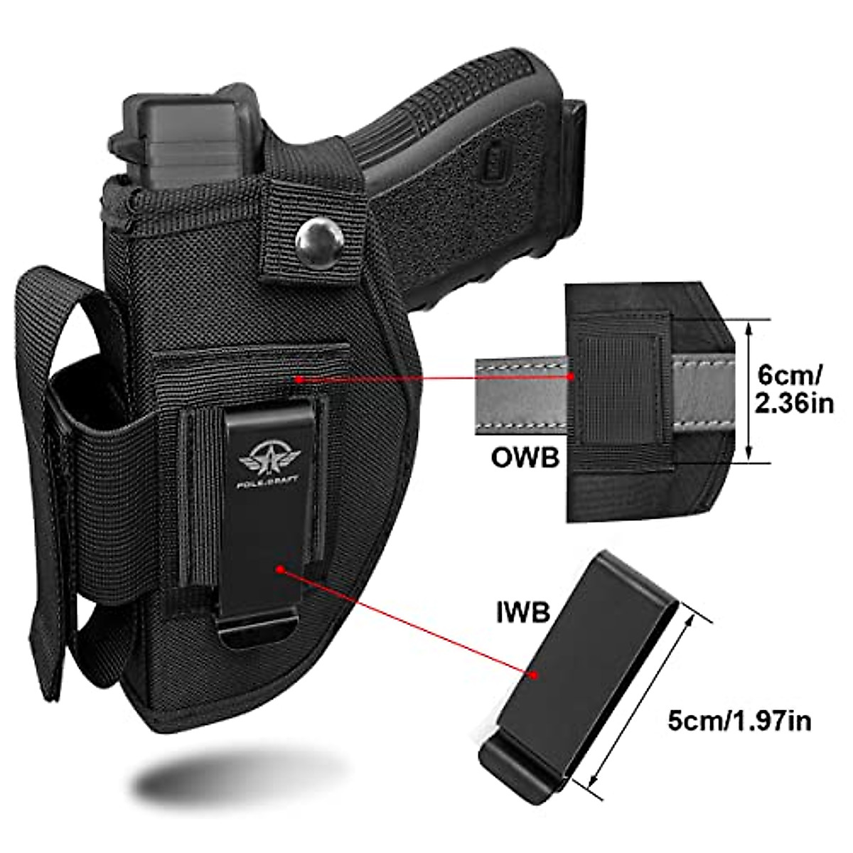Gun Holsters For Pistol 9mm IWB/OWB Fit: Glock 19 17 43x- Taurus G3C G2C- Sig Sauer - S&W M&P Shield 9mm - Ruger - Colt 1911 - Springfield ... For 3.1'' - 4.7'' Barrel Pistol with Mag Pouch Right/Left