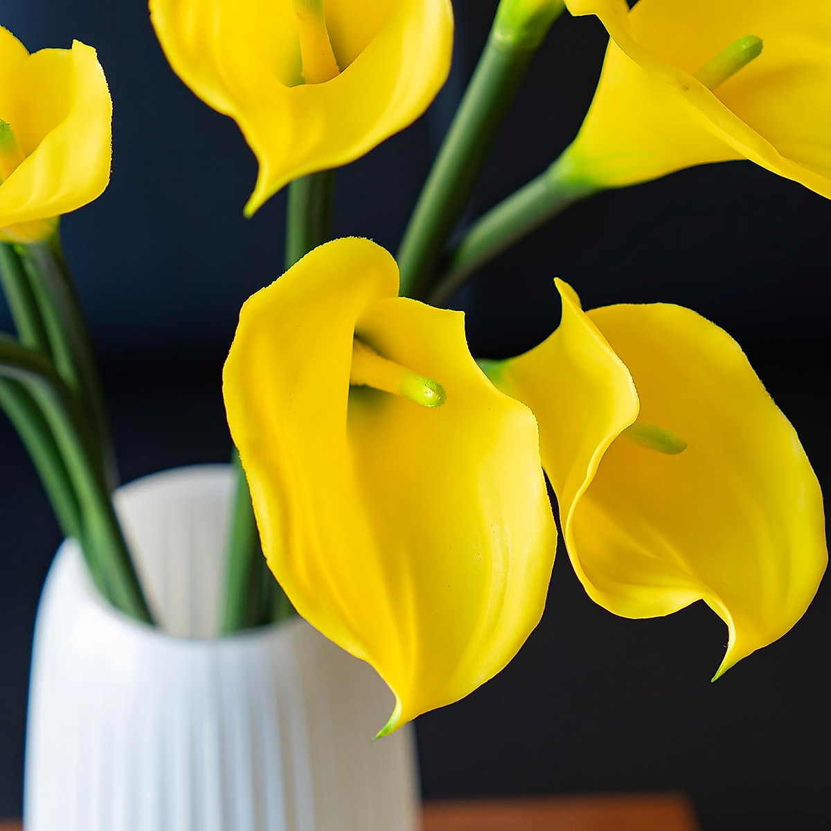 DUYONE Artificial Flowers Calla Lilly 25.6'' Large Latex Fake Bouquet Soft Real Touch Long Stem Plants 5 Pcs for Home,Living Room,Bedroom,Dining Table,Office,Weddings Party Garden Décor(Yellow)