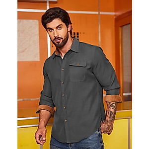 COOFANDY Men's Shirt Jacket Lightweight Flannel Plaid Shirt Long Sleeve Button Shirts Dark Grey