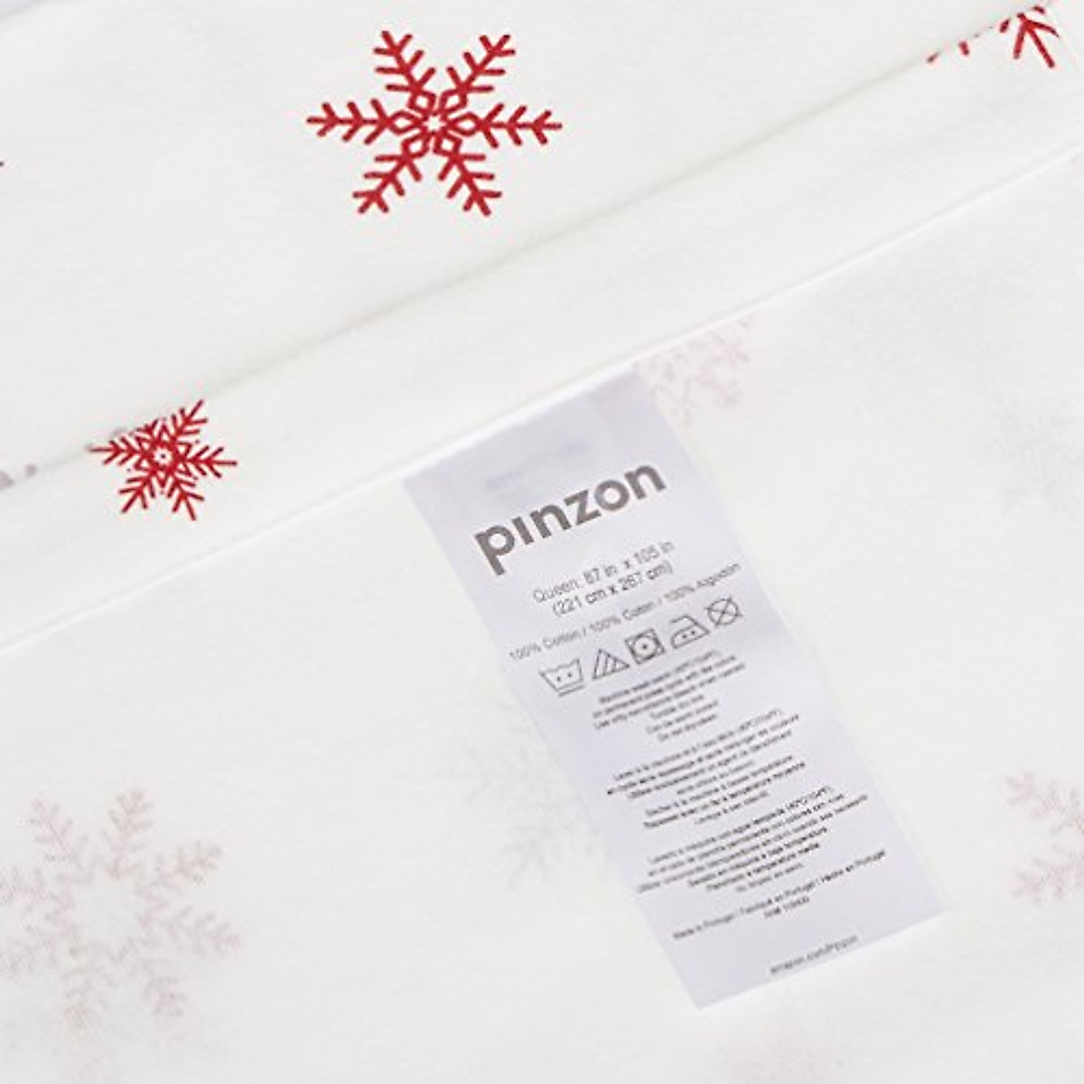 Amazon Brand – Pinzon Cotton Flannel Bed Sheet Set - Queen, Falling Snowflake Merlot