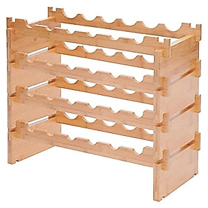 Modular Stackable Bamboo Wooden Wine Rack; Easy to Assemble & Add Levels; Bottles Rest Slanting Downwards to Keep Corks Moist; for Kitchen, Pantry, Cellar Storage (24 Bottle Capacity, 6 x 4 Rows)