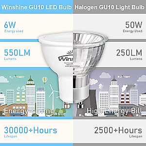 winshine GU10 LED Bulb, 50W Halogen Equivalent, 5000K Daylight, GU10 Light Bulbs Halogen Replacement for Track Lighting, MR16 Shape 2 Prong Base, 120°Beam Angle 550LM 120V CRI85+ Non-Dimmable 6 Pack