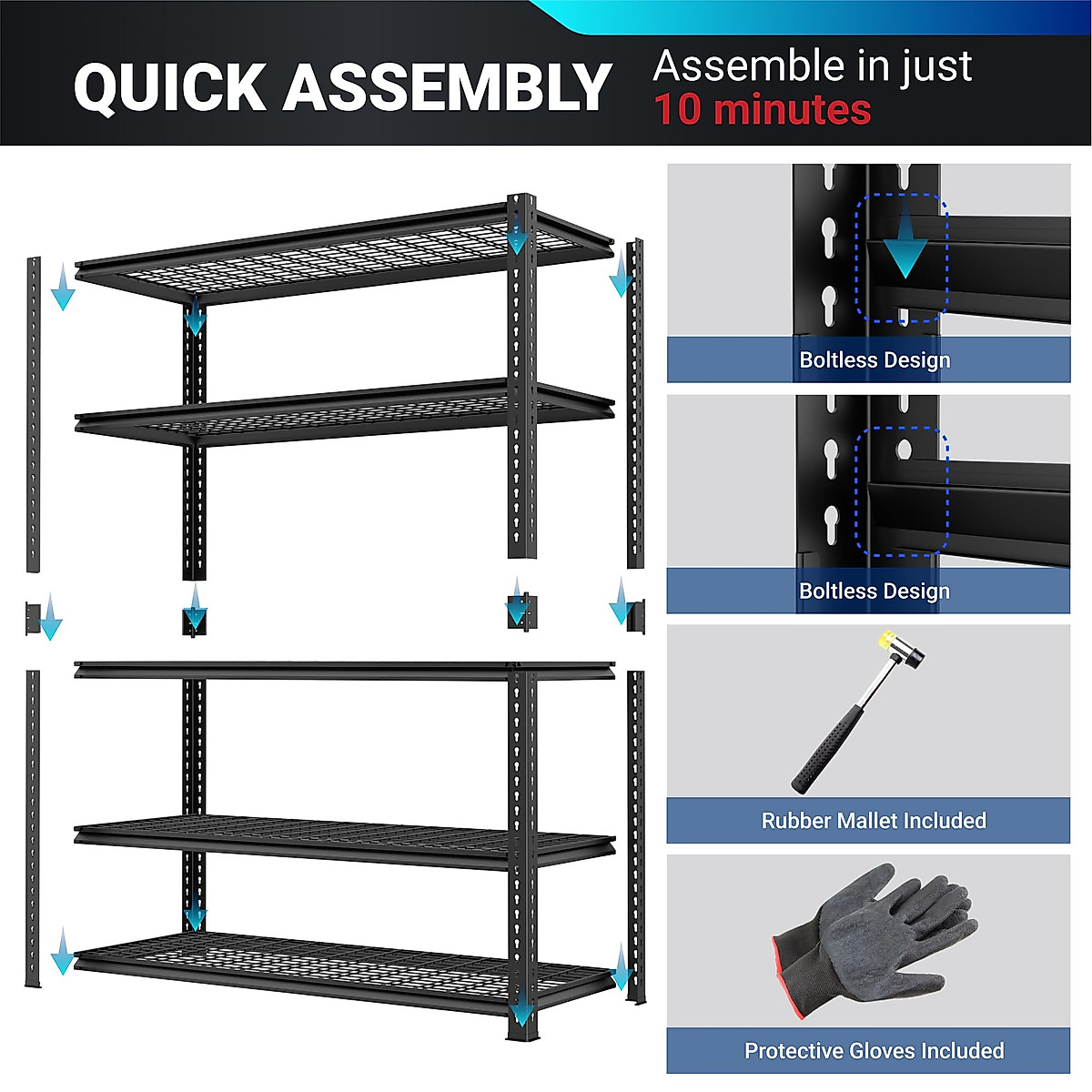 FLEXIMOUNTS Garage Shelving, Storage Racks and Shelving, Basement Storage Shelves, Garage Storage Shelves, 5-Tier Metal Shelf, 48" W x 24" D x 72" H