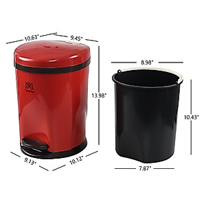 Morcte Plastic Round Step-On Trash Can, 2.8 Gallon Small Wastebasket with Lid, Red