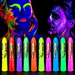 10 Color Glow in The Dark Face Paint,UV and Black Light Neon Face and Body Painting Set Mardi Gras Halloween Masquerade Black Light Birthday Party Masquerade Party Supplies (10 COLORS)