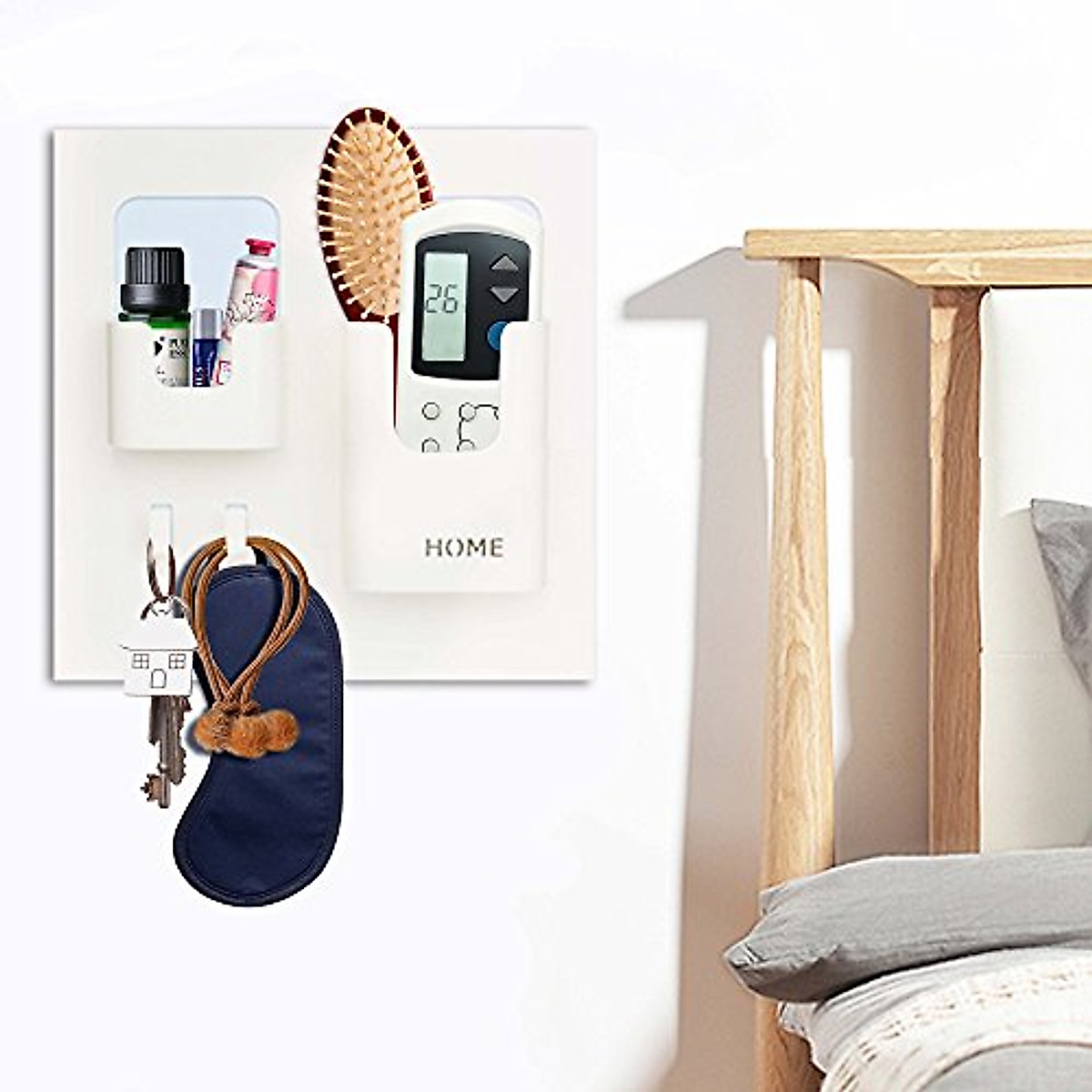 Easy Eco Life Bedside Shelf Accessories Organizer- Wall Mount Self Stick On,Ideal for Glasses,Remote,Earphone, Cell Phone Charger,Manicure Kit