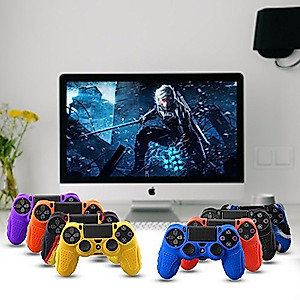 PS4 Controller Grip Skin Anti-Slip Silicone Case Cover for Sony Playstation 4 PS4/Slim/Pro Controller with 8 x FPS Pro Thumb Grips (Purple)