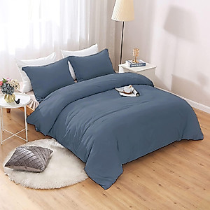 The OutNeT Steel Blue Solid Duvet Cover Set Queen 90"x90" Size Egyptian Cotton Luxury Soft & Breathable Comforter Cover with Hidden Zipper Closer & Corner Ties Durable and Fade Resistant