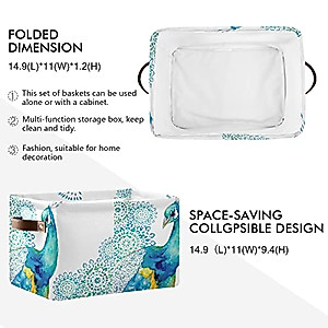 Blue Peacock Flower Square Storage Basket Storage Bins Canvas Storage Organizer Closet Shelf Organizer for Home Office, 1 Pc