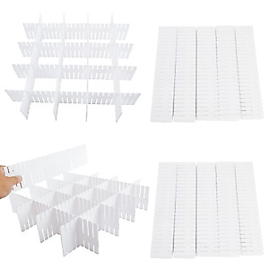 RealPlus 80pcs Drawer Dividers Plastic Adjustable Drawer Organizer for Socks Underwear Makeup Kitchen Bedroom Dresser, White
