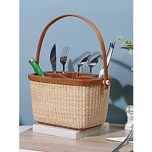 Teng Tian Nantucket Utensil Caddy Napkin Holder and Organizer Multi-Purpose Rattan Caddy Ideal for Kitchen Dining Entertaining Tailgating Picnics
