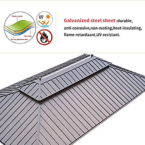 MELLCOM 12' X 20' Hardtop Gazebo, Galvanized Steel Double Vented Roof Outdoor Gazebo, Aluminum Frame Metal Gazebo with Netting and Curtains for Patios, Gardens, Lawns