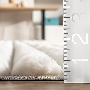 nuLOOM Kai Stripe Faux Rabbit Machine Washable Area Rug, 3' 9" x 6', White