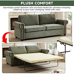 Polibi 83.8" Convertible Sleeper Sofa Bed, 2-in-1 Pullout Sofa Bed, Polyester Sleeper Sofa Bed with Folding Mattress,Loveseat Sofa for Living Room,Apartment,Small Space,Green