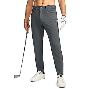 Men's Stretch Golf Pants with 6 Pockets Slim Fit Dress Pants for Men Travel Casual Work (Ink Grey, L)