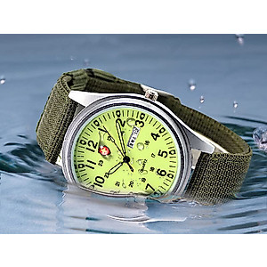 Gosasa Unisex Military Watches Sport Textile Nylon Strap Luminous Fashion Watch Analog Display Quartz Waterproof Casual Wristwatch (Green Luminous)
